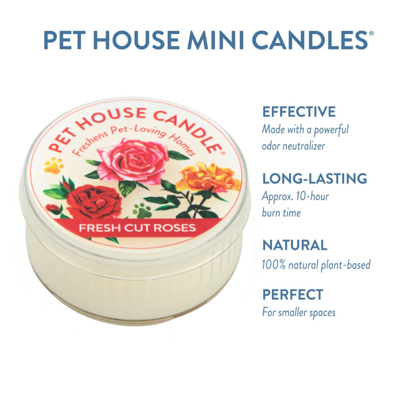 Fresh Cut Roses Pet House Mini Candle: 100% Plant-based Wax