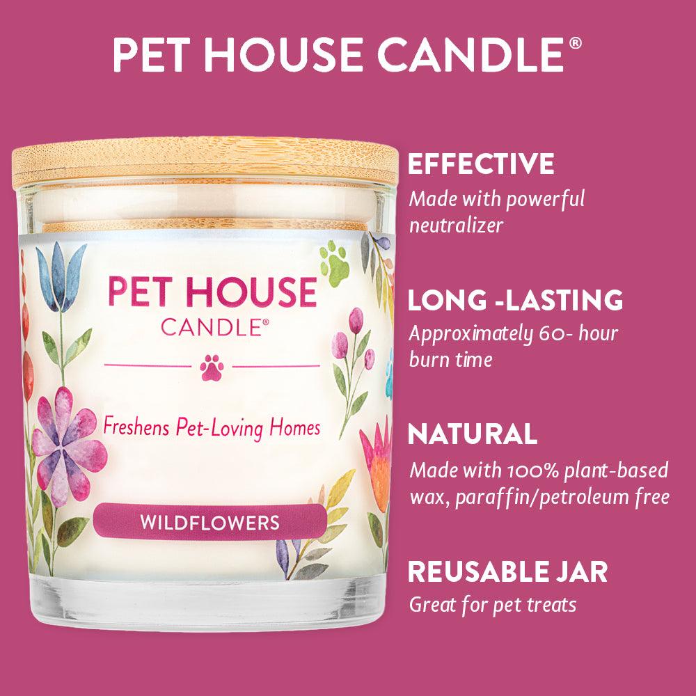 Wildflowers Pet House Candle: 100% Natural Plant-Based Wax